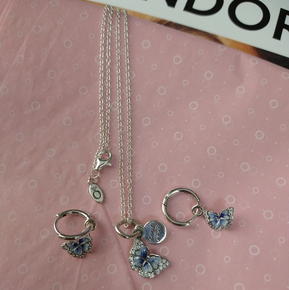 Jewelry | 3 Piece New Authentic Pandora Butterfly Necklace Set | Poshmark